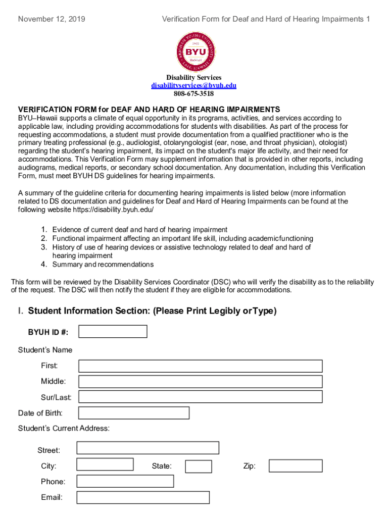 Fillable Online VERIFICATION FORM for DEAF AND HARD OF HEARING ...