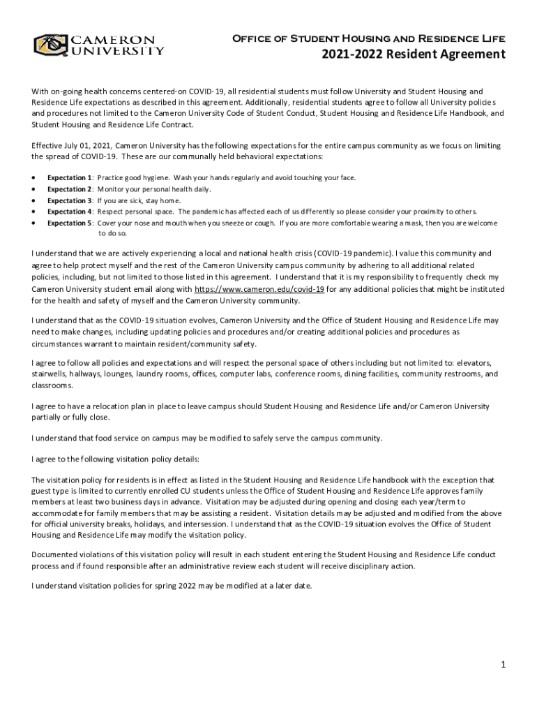 Fillable Online 2021-2022 Resident Agreement. 2021-2022 Resident ...