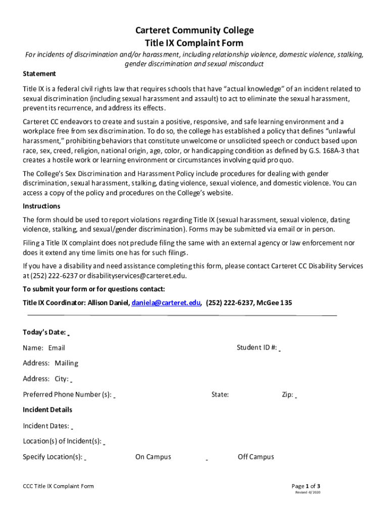 Fillable Online Title IX Discrimination Complaint Form (including sexual ... Fax Email Print ...