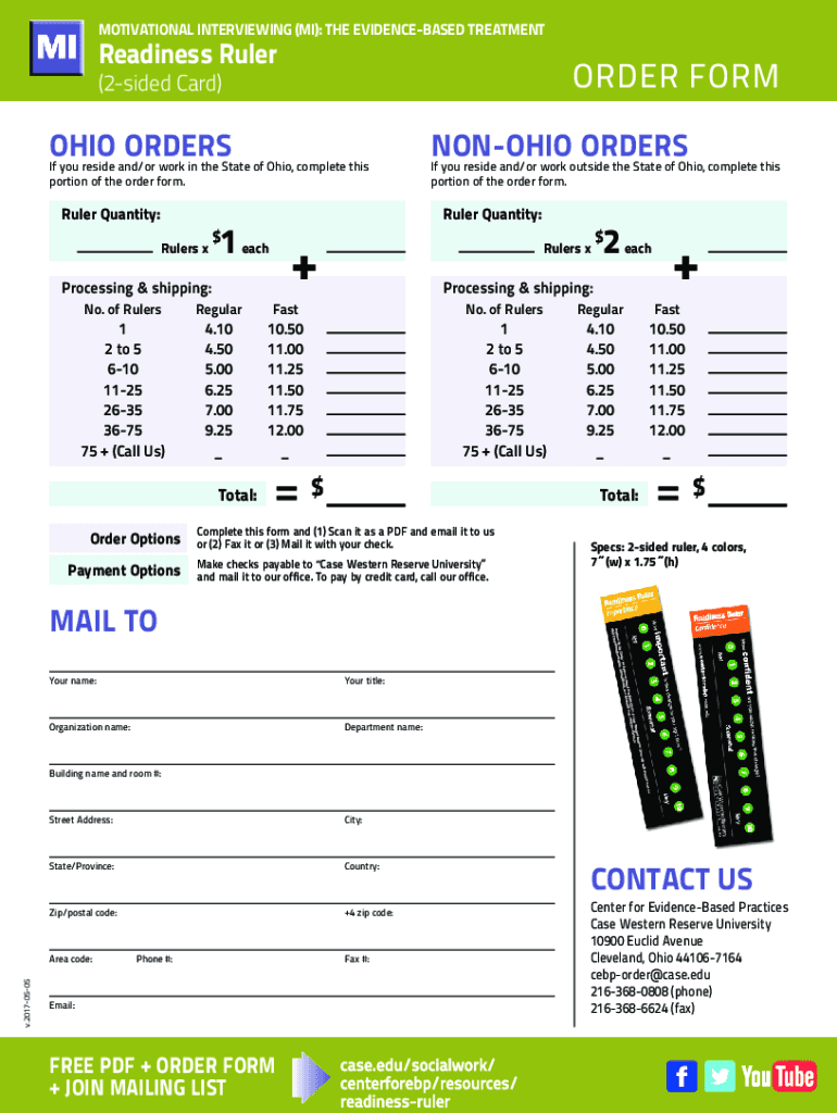 Fillable Online Order FormMI Readiness Ruler. Motivational Interviewing ...