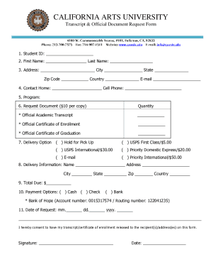 Fillable Online Official Transcript / Documents Request Form Fax Email ...