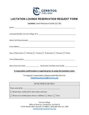 Fillable Online Cerritos College Lactation Room Reservation Request ...