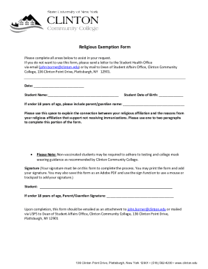Fillable Online Religious Exemption Form - clinton.edu Fax Email Print ...