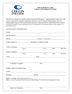 Fillable Online PROCUREMENT CARD ENROLLMENT/REQUEST FORM Fax Email ...