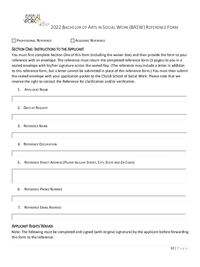Fillable Online Fall 2022 BASW Reference Form Fax Email Print - pdfFiller