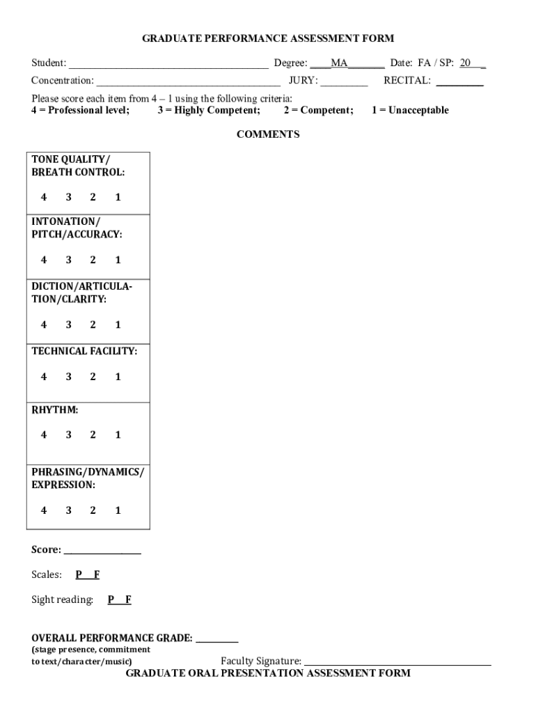 Fillable Online GRADUATE PERFORMANCE ASSESSMENT FORM Fax Email Print ...