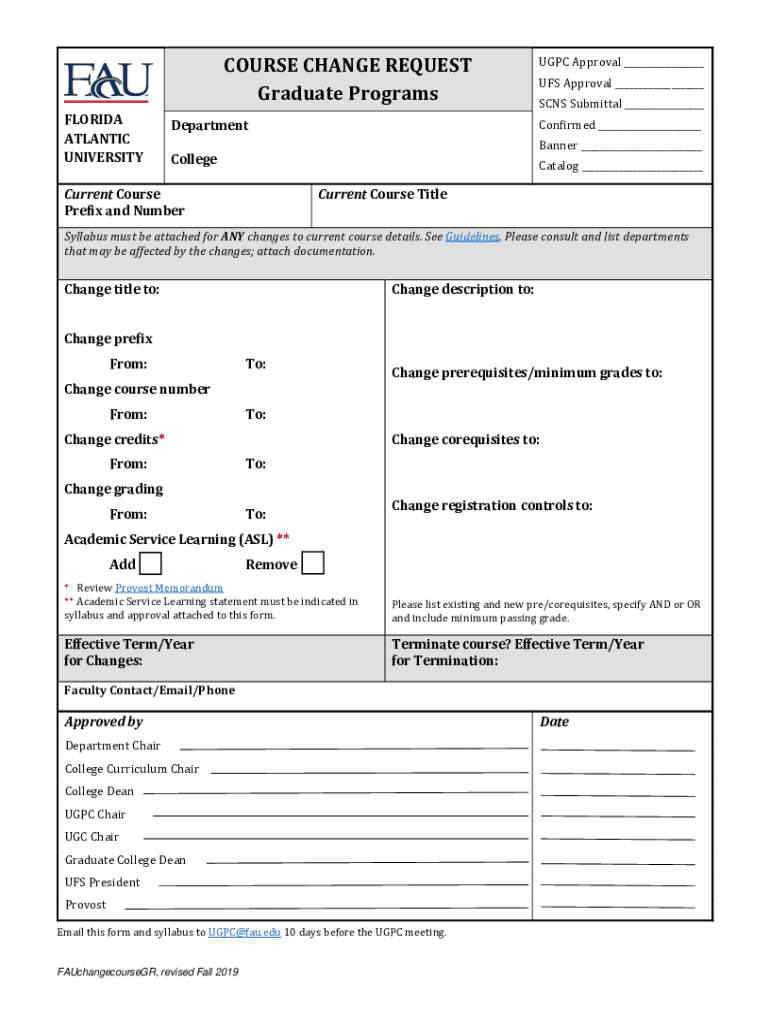 Fillable Online UGPCAPPROVAL FLORIDA ATLANTIC UFS ApPROVAL UNIVERSITYTM ...