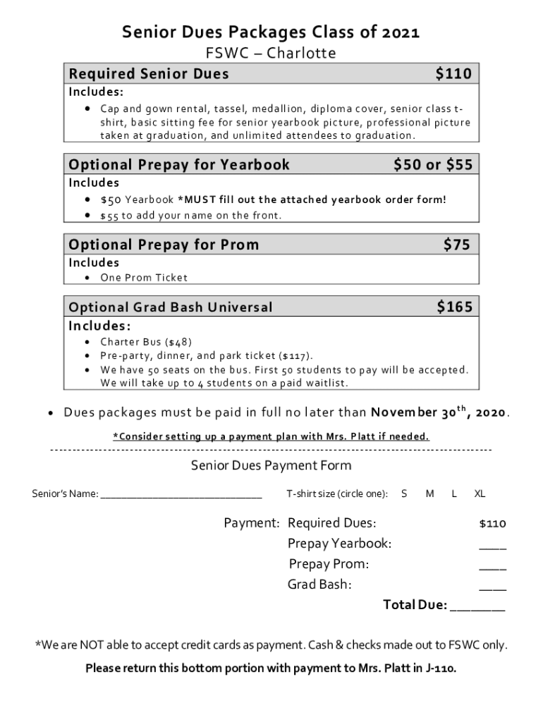 Fillable Online 2021 Senior Dues Packages Form Fax Email Print - pdfFiller