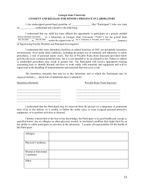 Fillable Online Georgia State University CONSENT AND RELEASE FOR MINORS ...