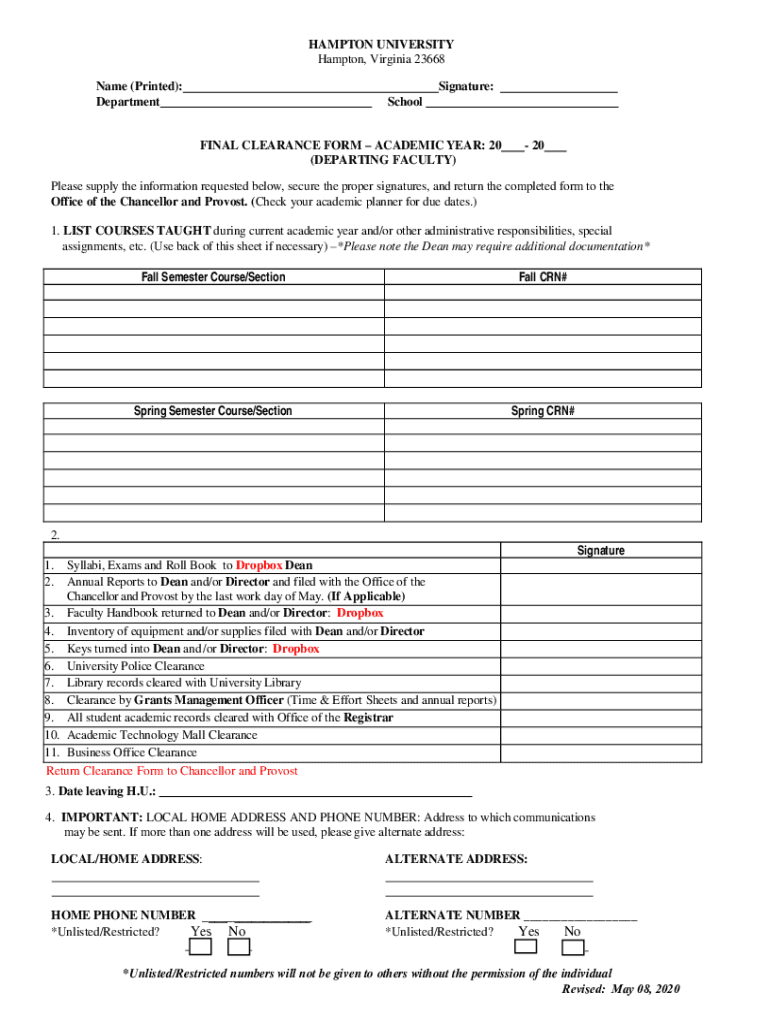 Fillable Online FINAL CLEARANCE FORM ACADEMIC YEAR: 20 Fax Email Print ...