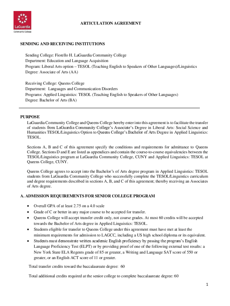 Fillable Online ARTICULATION AGREEMENT A. SENDING AND RECEIVING INSTITUTIONS Fax Email Print ...