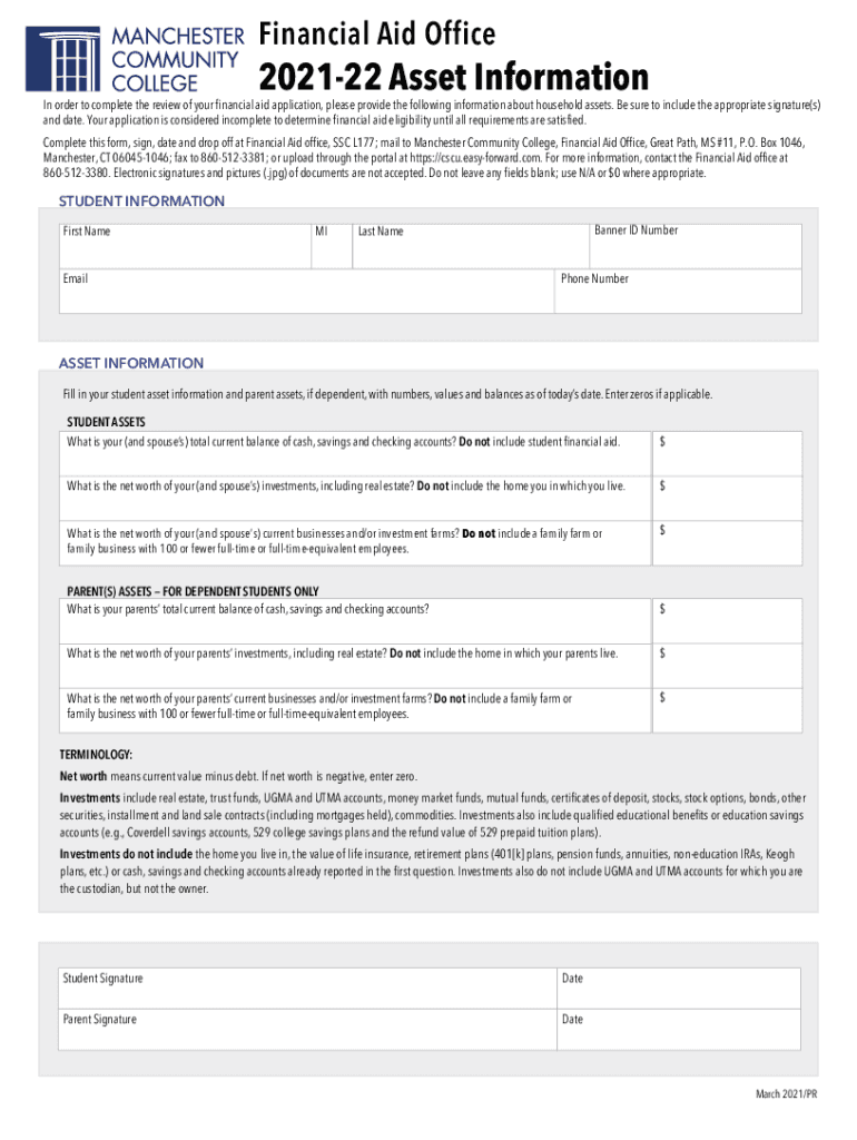 Fillable Online MCC Financial Aid Office 2021-2022 Asset Information ...