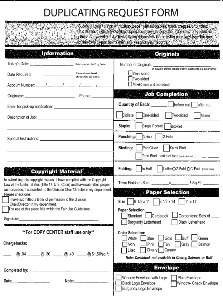 Fillable Online Duplicating Archival & Special Collections Material ...