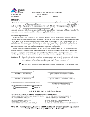 Fillable Online REQUEST FOR POST-MORTEM EXAMINATION PERMISSION Fax ...