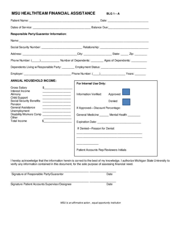 Fillable Online MSU HEALTHTEAM FINANCIAL ASSISTANCE BLG 1 A Fax Email Print - pdfFiller