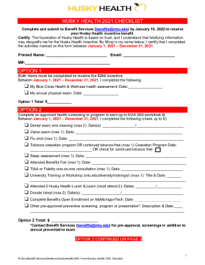 Fillable Online Husky Health Checklist - Michigan Technological ...