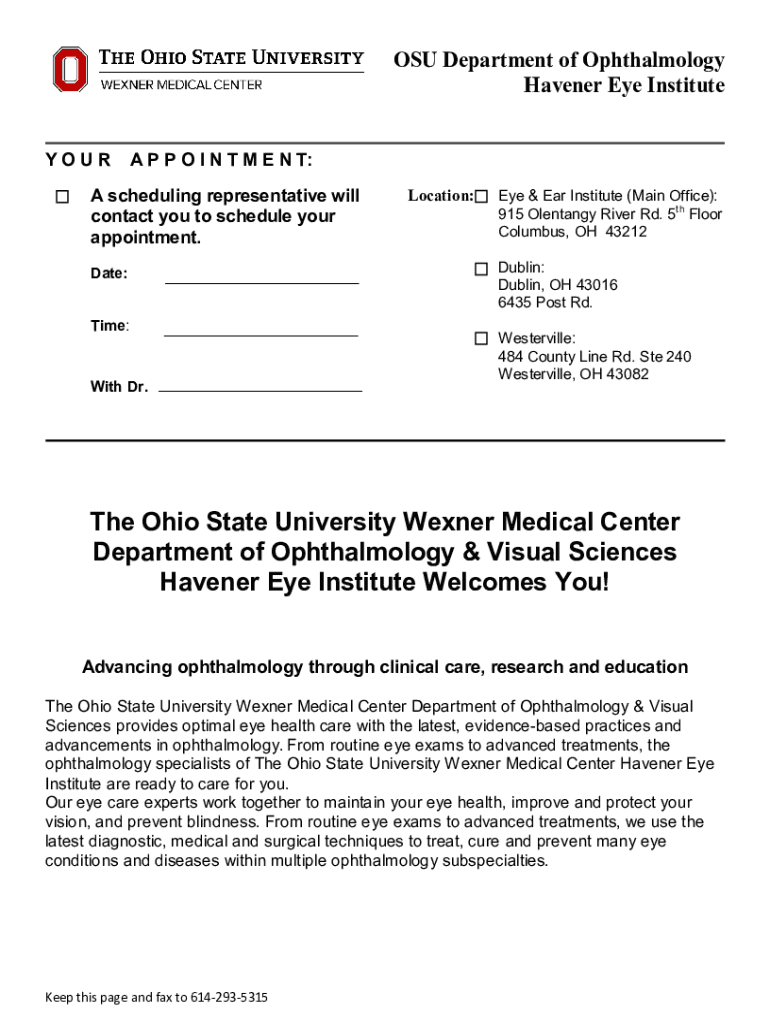 Fillable Online OSU Department of Ophthalmology Havener Eye Institute Fax Email Print - pdfFiller