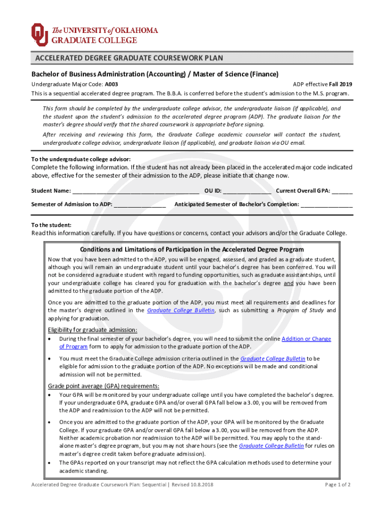 Fillable Online Bachelor's Accelerated Master's - School of Business ...