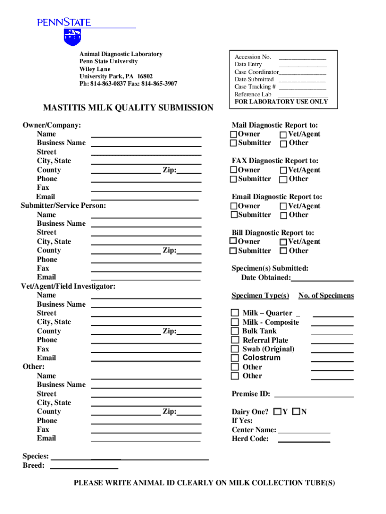Fillable Online vbs psu Penn State Animal Diagnostic Lab, Centre Fax Email Print - pdfFiller