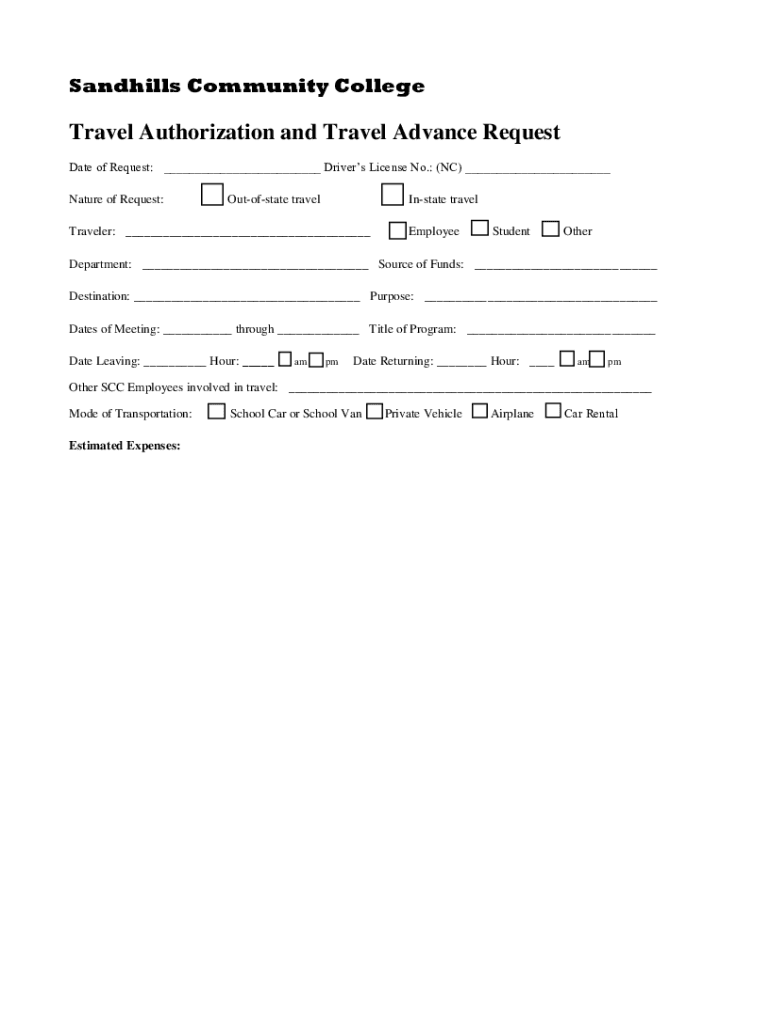 Fillable Online Fillable Travel Authorization and Travel Advance ...