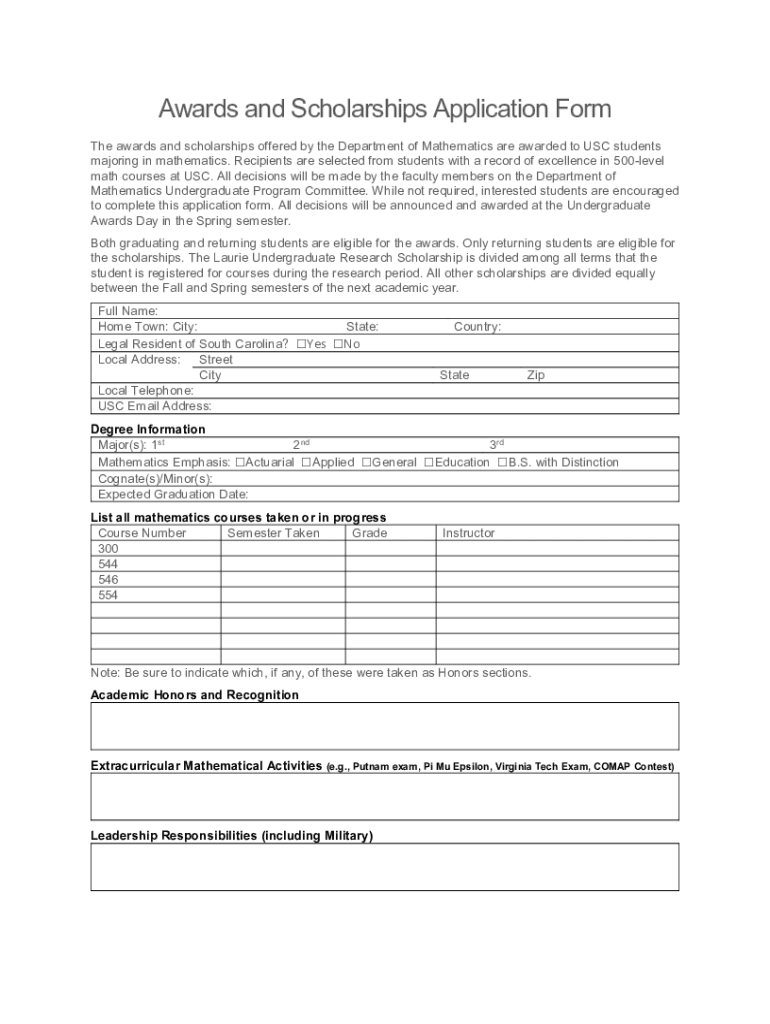 Fillable Online Awards and Scholarships Application Form Fax Email ...