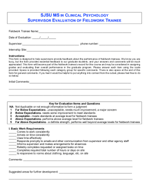 Fillable Online EVALUATION OF SUPERVISION FORM - San Jose State ...