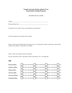 Fillable Online law temple Fillable Online Practicum Student Evaluation Form - Temple ... Fax ...