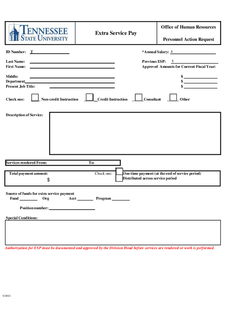 Fillable Online Extra Service Pay Personnel Action Request Fax Email Print - pdfFiller