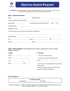 Fillable Online Diploma Reprint Request Form. A valid photo ID must be ...