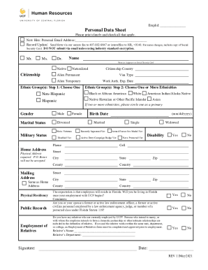 Fillable Online fs ucf Emplid: Personal Data Sheet Fax Email Print ...