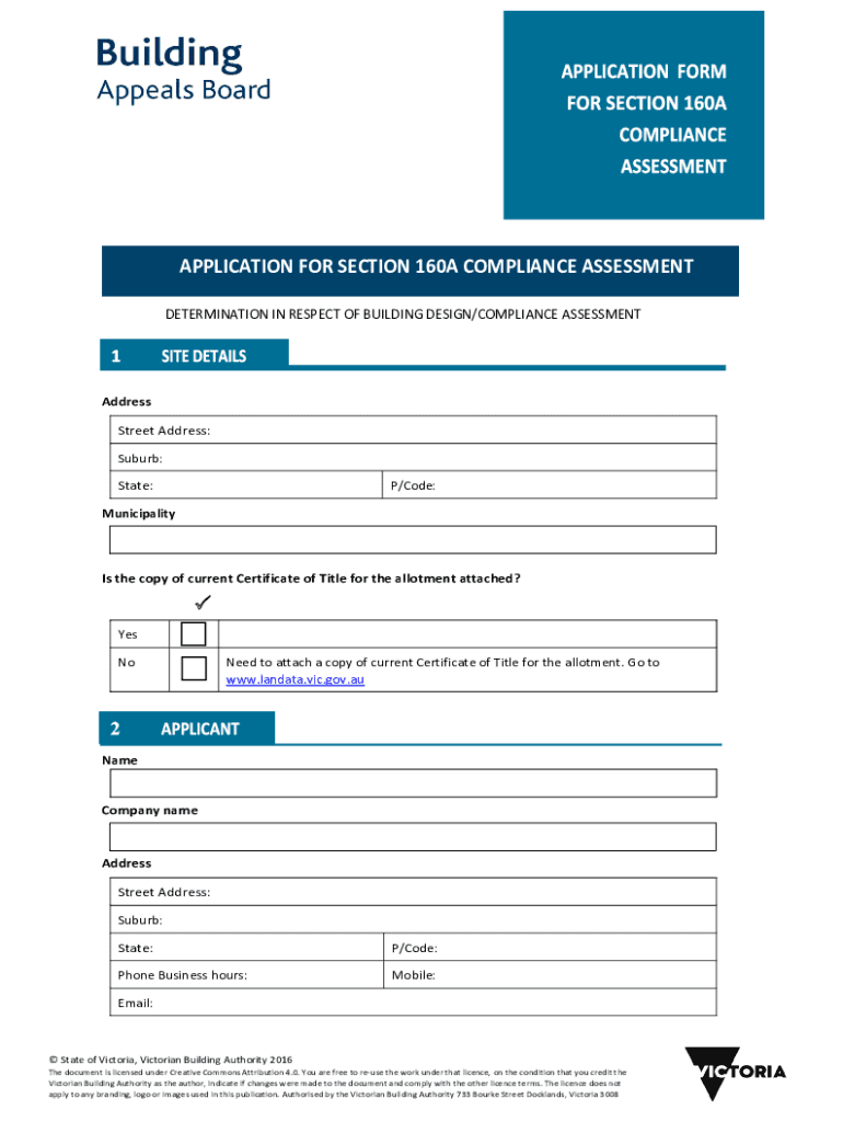 Fillable Online Form G Application s 160A compliance ...