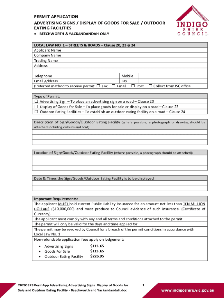 Fillable Online Temporary Outdoor Dining Permit Application Form ...