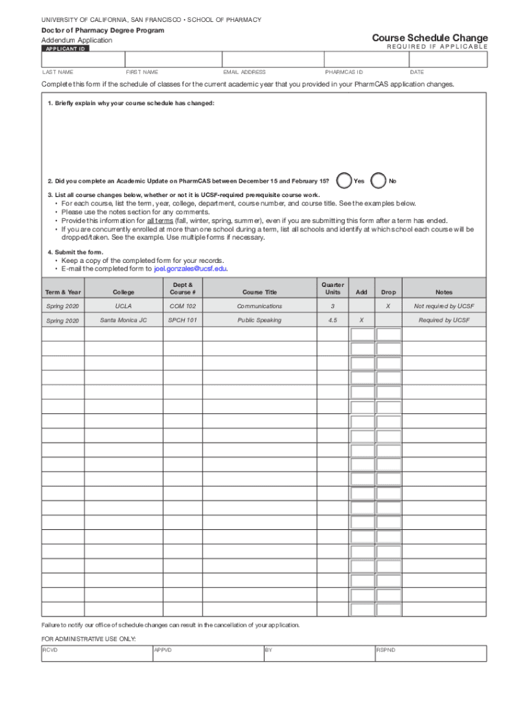 Fillable Online pharmd ucsf Fillable Online pharmd ucsf Course Schedule Change Form ... Fax ...