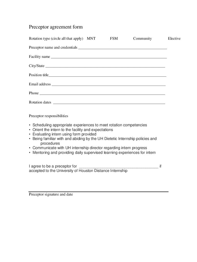 Fillable Online DI Preceptor Agreement Form (1) - Daemen College Fax Email Print - pdfFiller