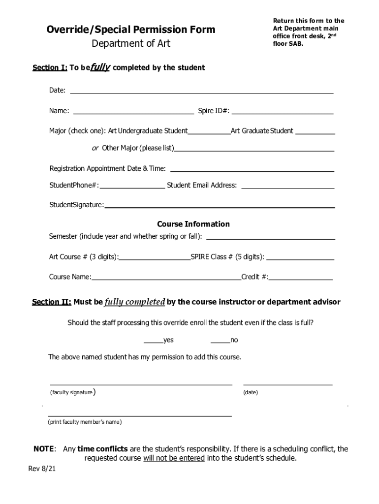 Fillable Online OVERRIDE/SPECIAL PERMISSION FORM Fax Email Print ...