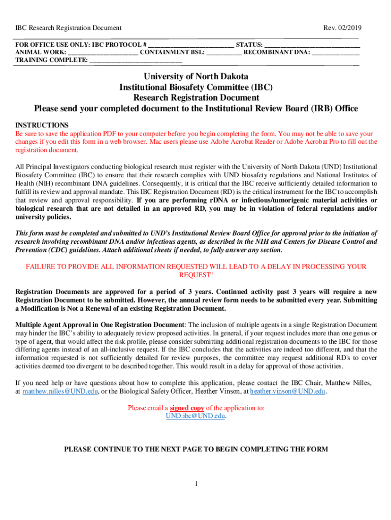 Fillable Online Fillable Online IBC Research Registration Document Fax ...