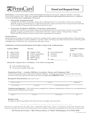 Fillable Online PennCard Request Form 11-2019 Fax Email Print - pdfFiller