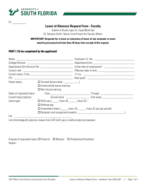 Fillable Online FY Leave of Absence Request Form - Faculty - usf.edu ...