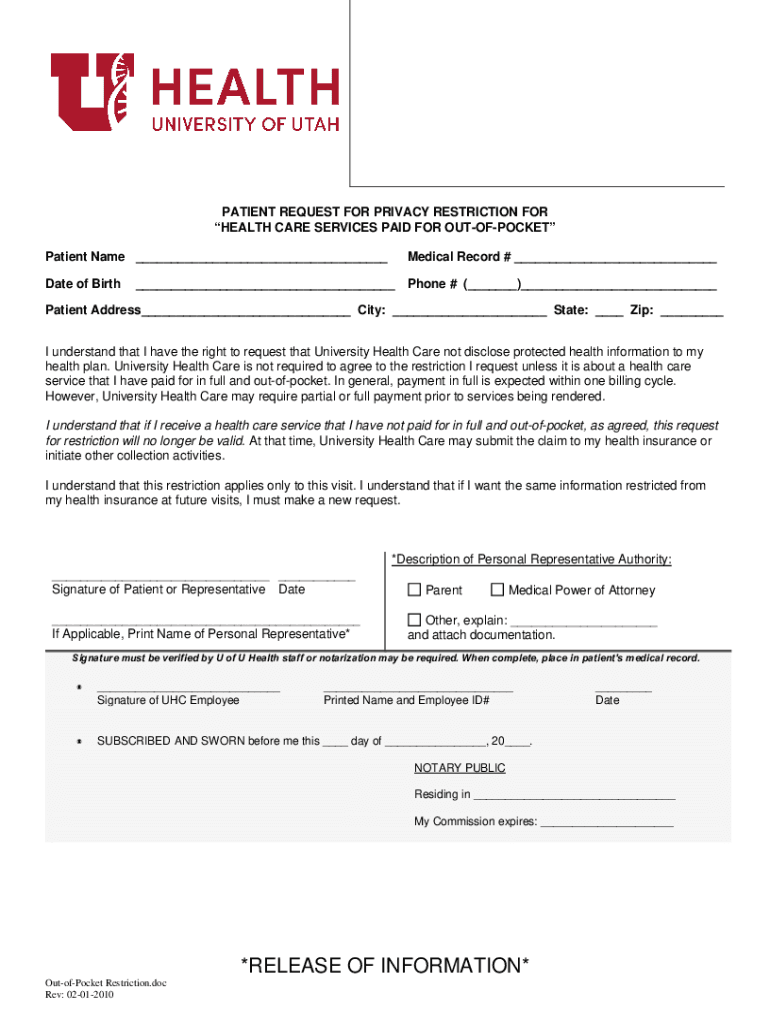 Fillable Online healthcare utah PATIENT REQUEST FOR PRIVACY RESTRICTION ...