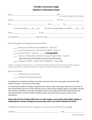 Fillable Online Vermilion Community College Veterans Information Sheet Fax Email Print - pdfFiller