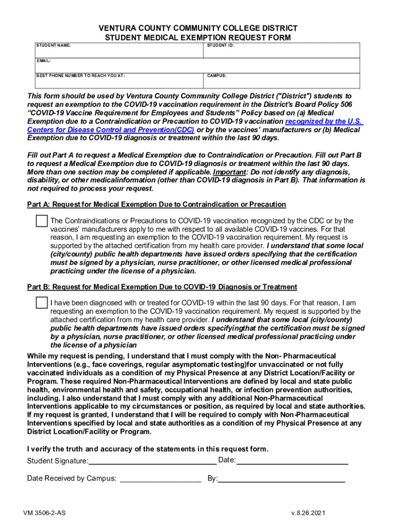 Fillable Online REQUEST FOR MEDICAL EXEMPTION OR ACCOMMODATION COVID-19 ...