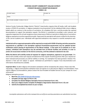 Fillable Online VCCCD Student Religious Exemption Request - Religious ...