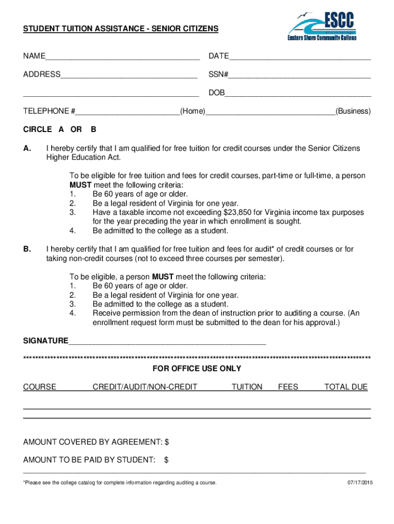 Fillable Online es vccs Senior Tuition Assistance Agreement.doc ...