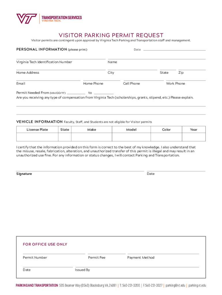 Fillable Online parking vt Visitor ParkingTransportation ...