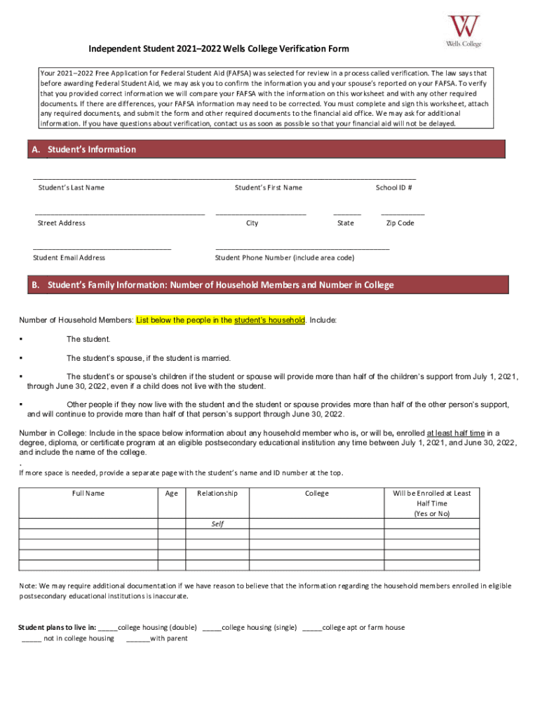 Fillable Online Get the free 20212022 Verification (V5) Worksheet ...