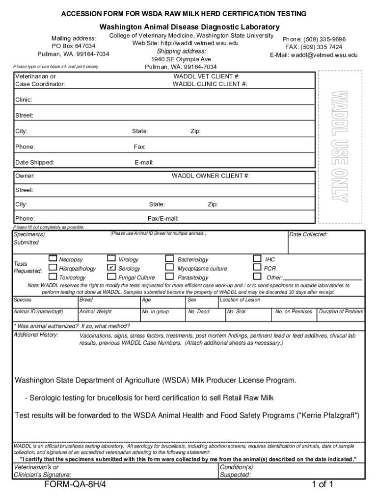 Fillable Online Fillable Online WADDL Accession Form - Washington State ...