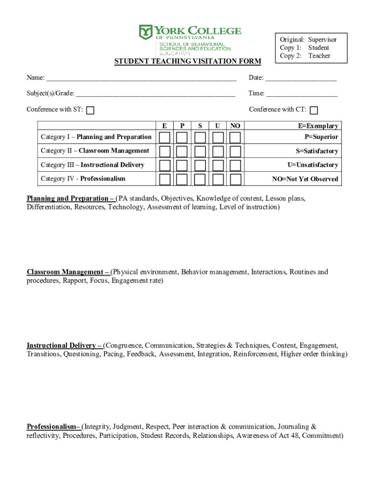 Fillable Online A Guide for: Student Teachers Cooperating Teachers ...