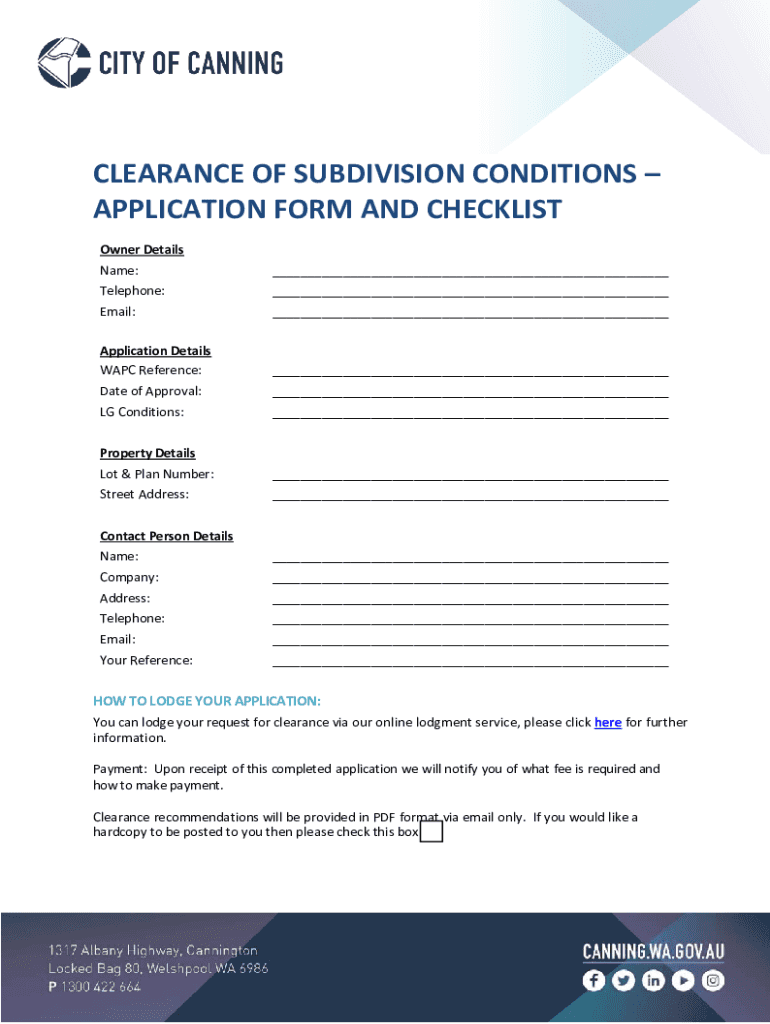 Fillable Online REQUEST FOR SUBDIVISION CLEARANCEAPPLICATION FORM ...