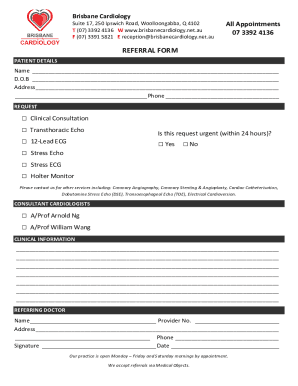 Fillable Online REFERRAL FORM - Brisbane Cardiology Clinic Fax Email ...