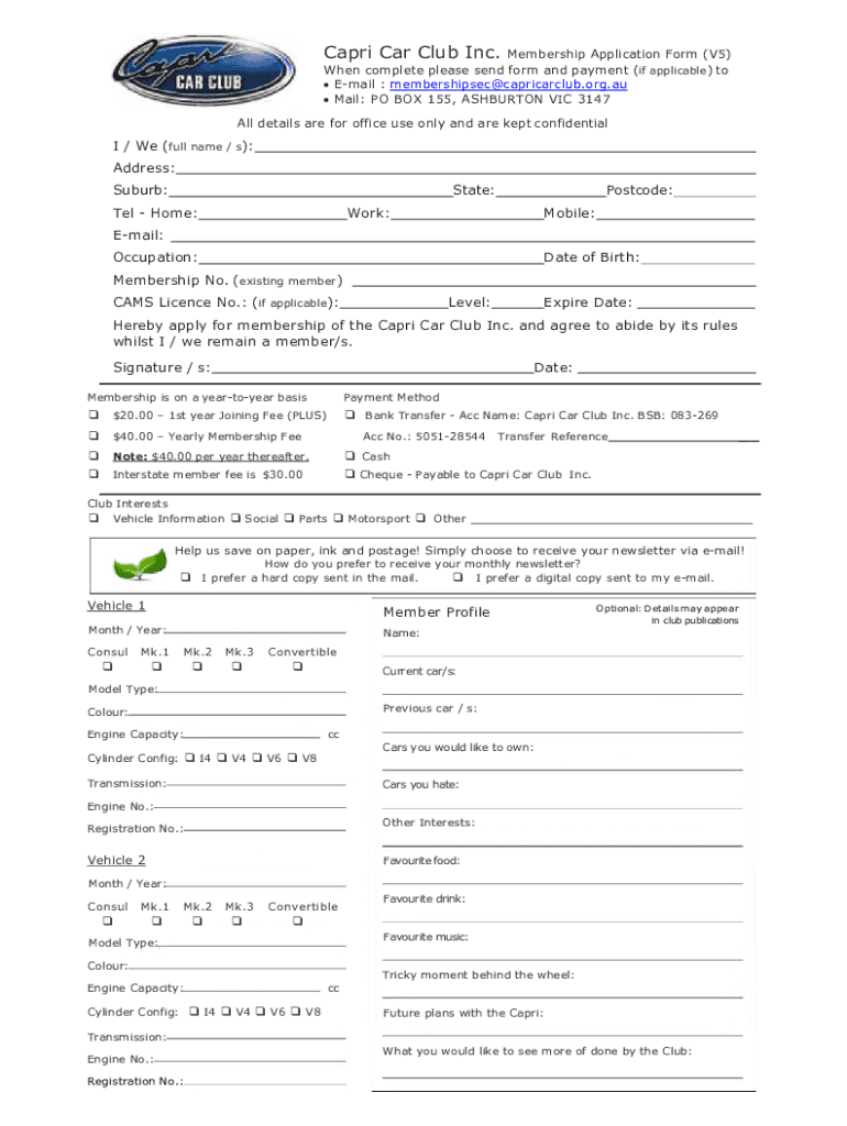 Fillable Online Club membership Application form format in Word ... Fax ...